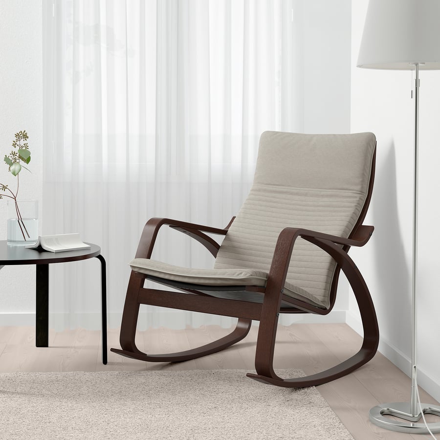 POÄNG rocking chair, brown/Knisa light beige - IKEA