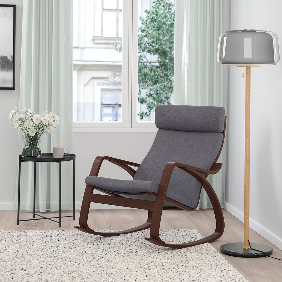 POÄNG rocking chair, brown/Skiftebo dark gray - IKEA