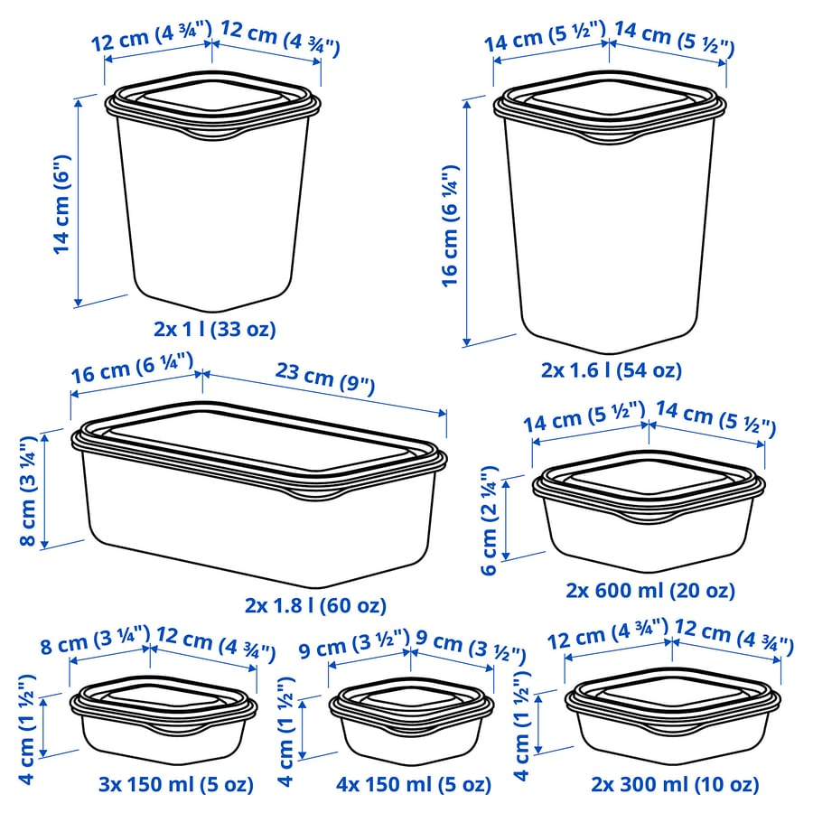 PRUTA food container with lid, set of 17, green - IKEA