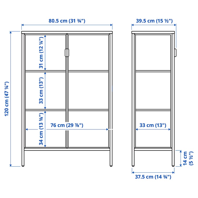 RUDSTA glass-door cabinet, anthracite, 311/2x145/8x471/4" - IKEA