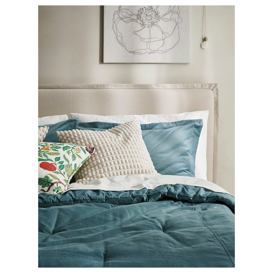 SANELA comforter set, dark gray-turquoise, Twin/Twin X-long - IKEA