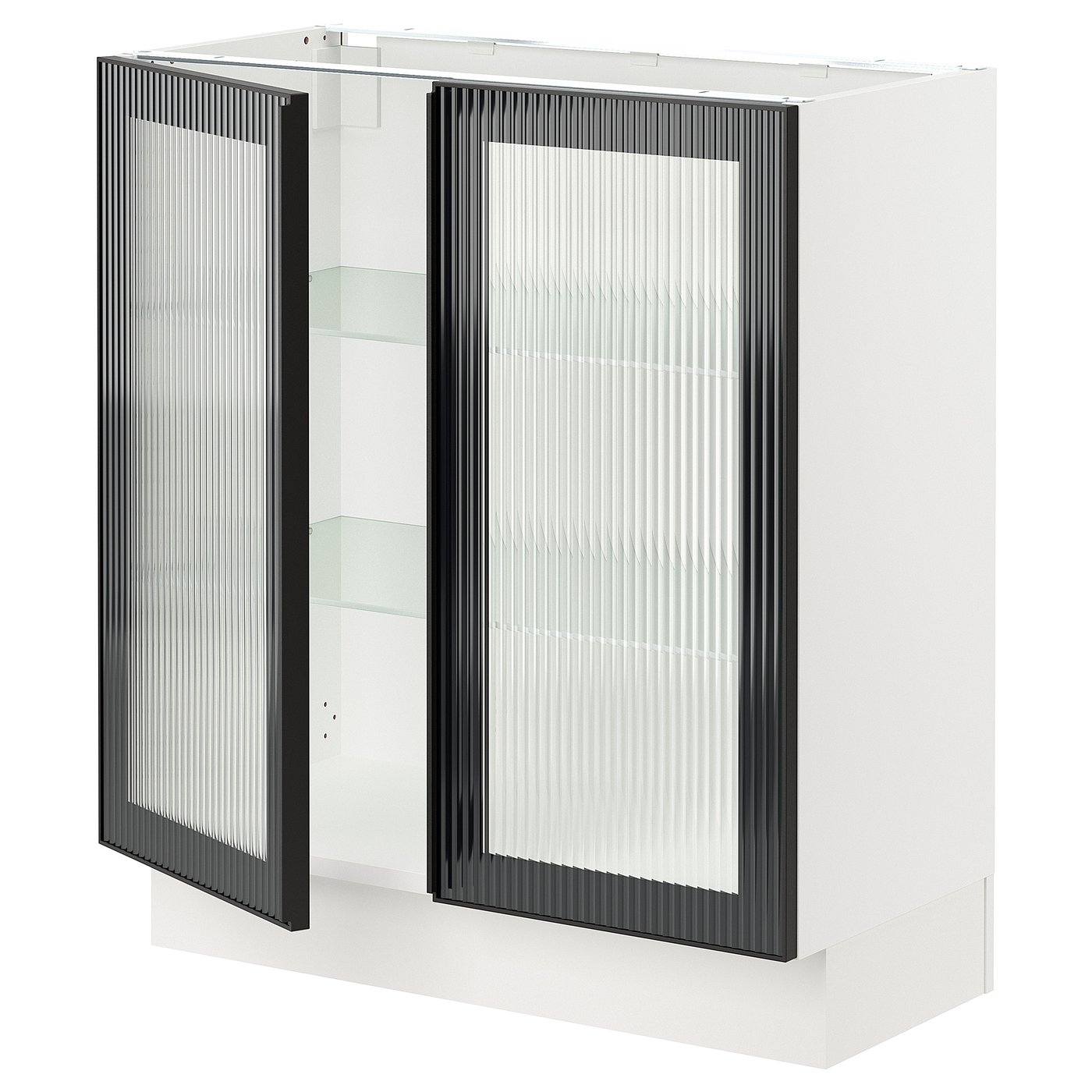 SEKTION base cabinet with 2 glass doors, white/Hejsta anthracite reeded ...
