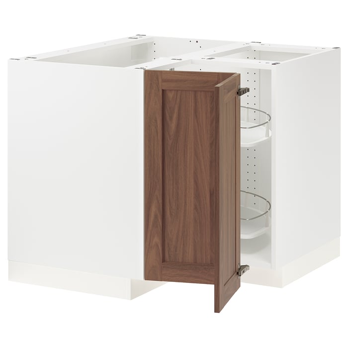 SEKTION corner base cabinet with carousel, white Enköping/brown walnut ...