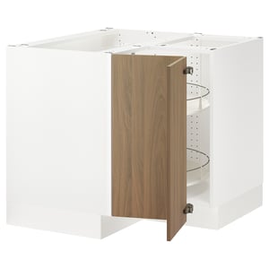 SEKTION corner base cabinet with carousel, white/Tistorp brown walnut ...
