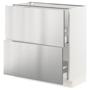 SEKTION / MAXIMERA Base cabinet with 2 drawers, white/Nogsta stainless ...