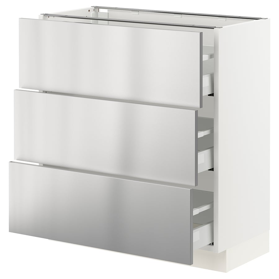 SEKTION / MAXIMERA base cabinet with 3 drawers, white/Nogsta stainless ...