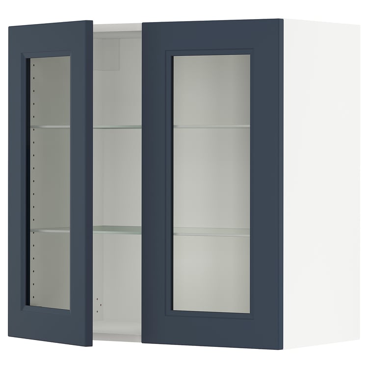 SEKTION wall cabinet with 2 glass doors, white Axstad/matte blue ...