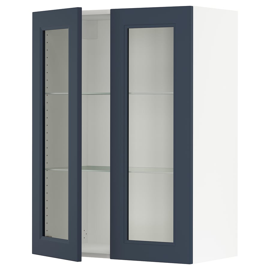 SEKTION wall cabinet with 2 glass doors, white Axstad/matte blue ...