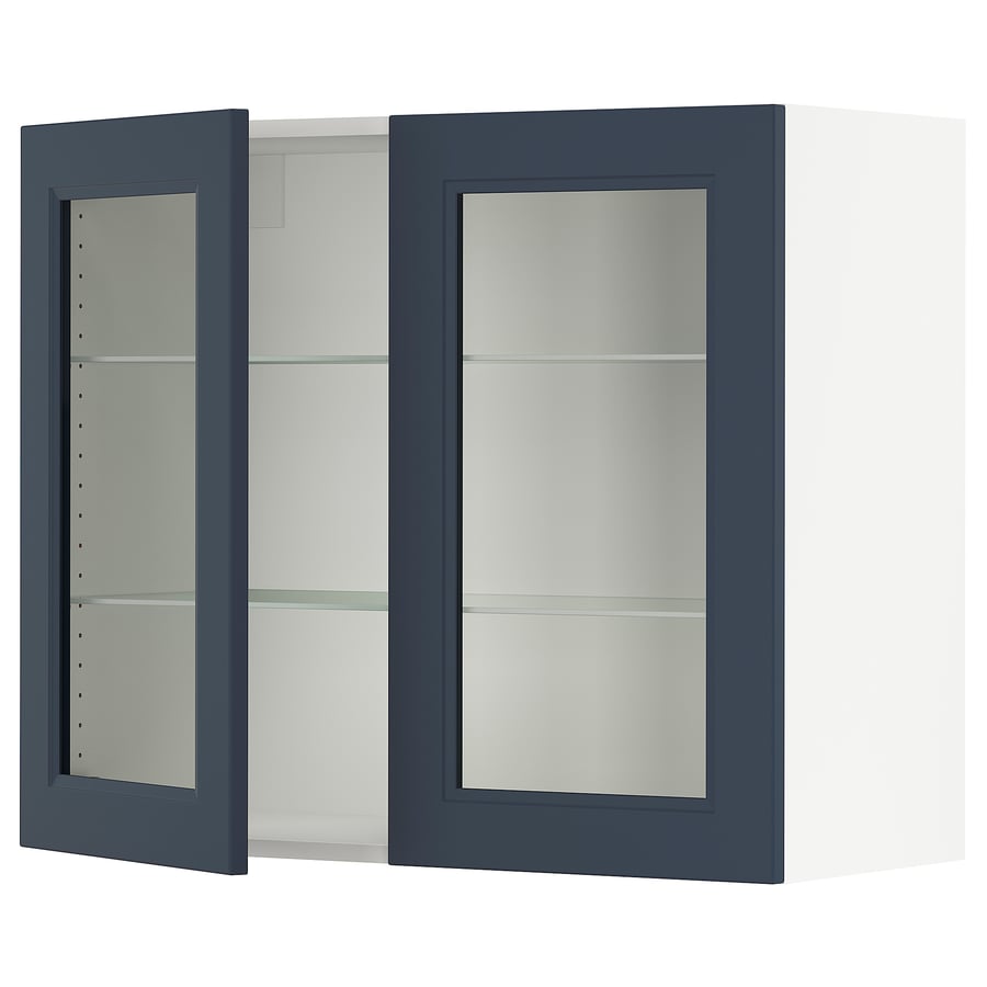 SEKTION wall cabinet with 2 glass doors, white Axstad/matte blue ...