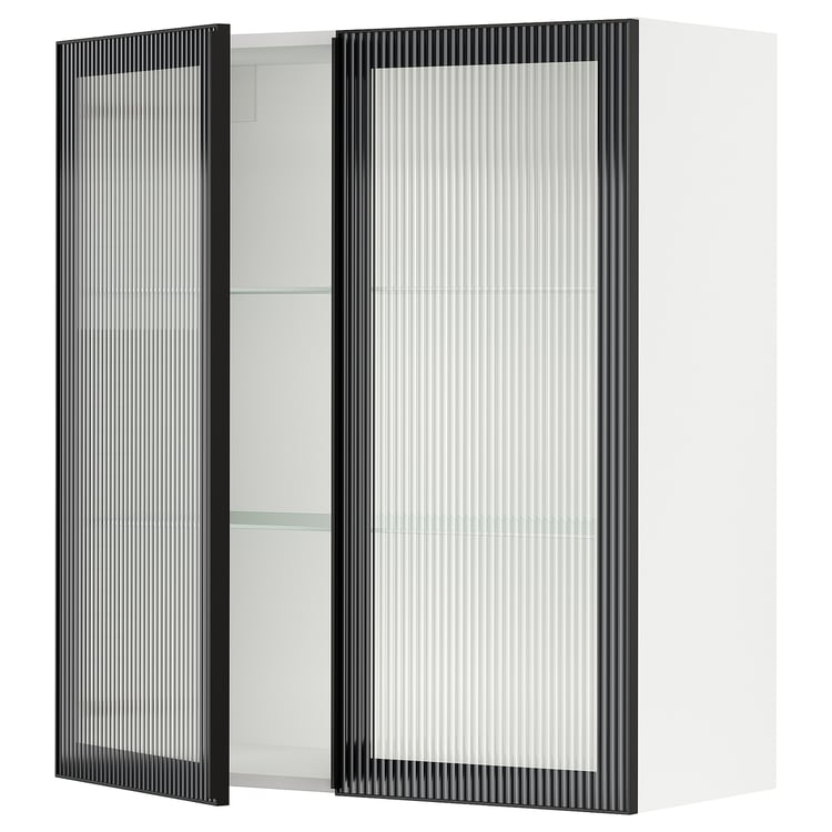 SEKTION wall cabinet with 2 glass doors, white/Hejsta anthracite reeded ...