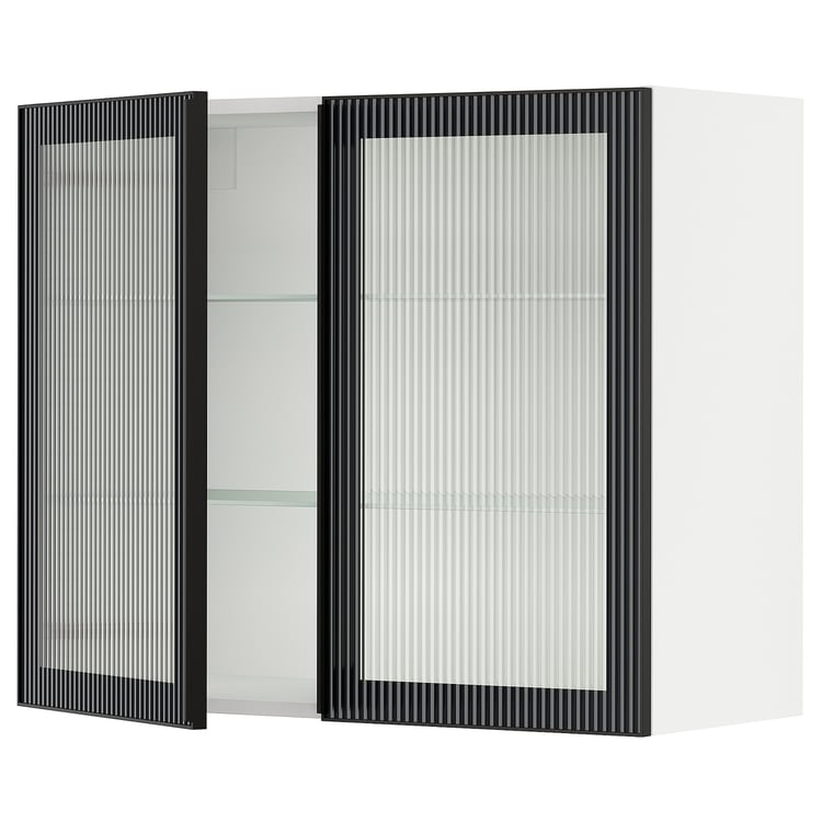 SEKTION wall cabinet with 2 glass doors, white/Hejsta anthracite reeded ...