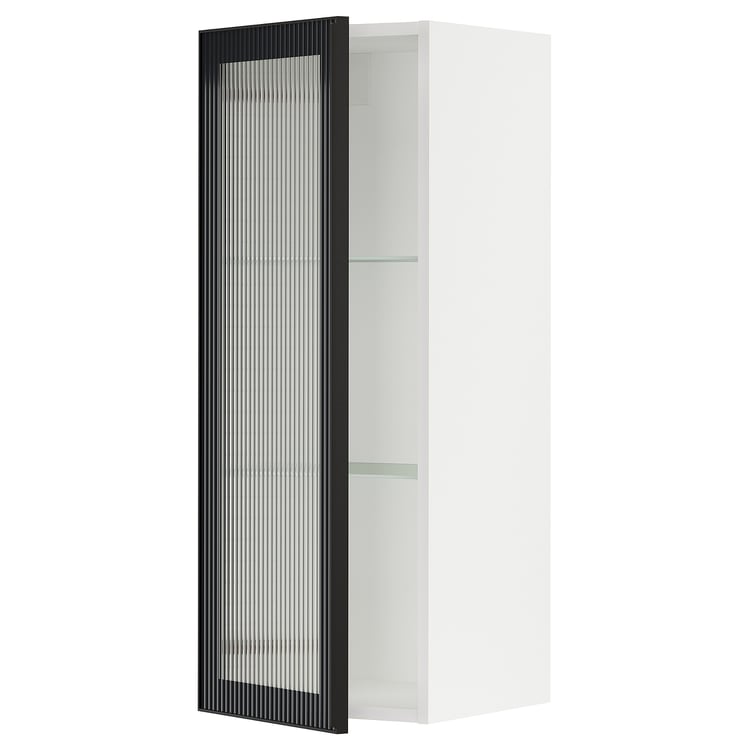 SEKTION wall cabinet with glass door, white/Hejsta anthracite reeded ...