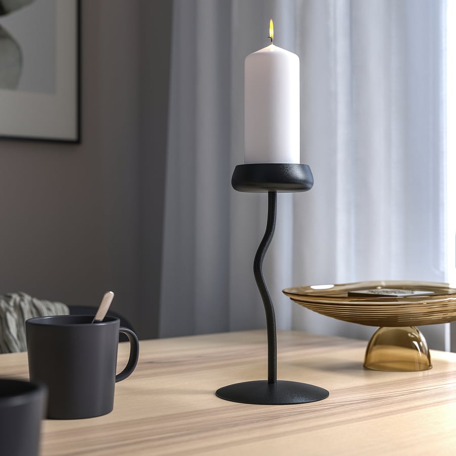 SILVERPÄRON pillar candle holder, black, 9" - IKEA