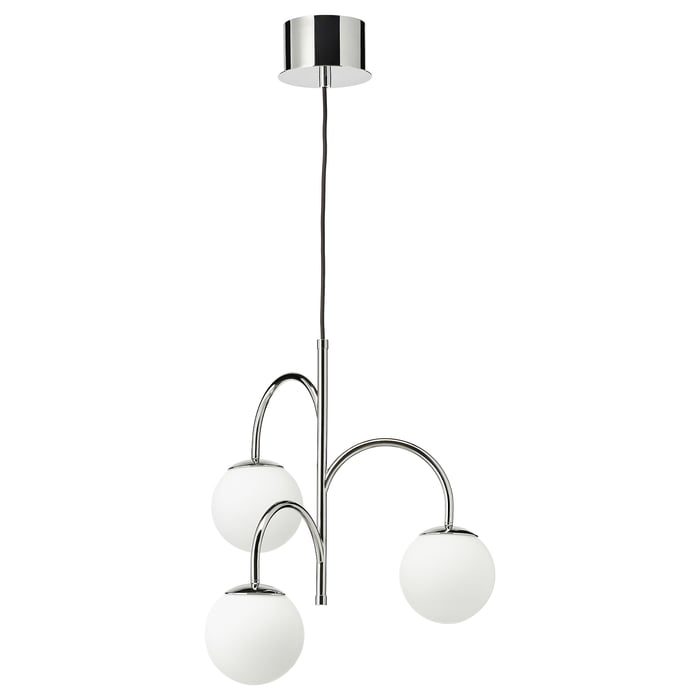 SIMRISHAMN Pendant lamp, 3-armed, chrome plated, opal glass - IKEA