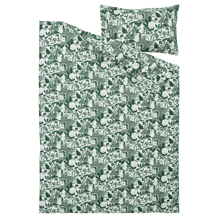 SKOGSDUVA duvet cover and pillowcase(s), white green/forest pattern ...