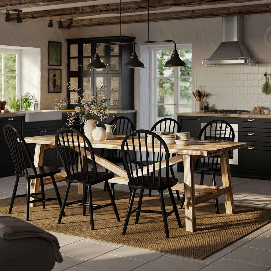 SKOGSTA / SKOGSTA table and 6 chairs, acacia/black, 921/2" - IKEA
