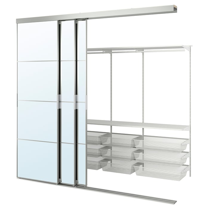 SKYTTA / BOAXEL walk-in wardrobe with sliding doors, aluminum/Auli ...
