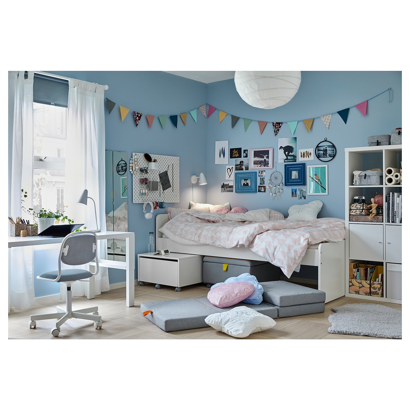 SLÄKT Bed frame with slatted bed base, white, Twin - IKEA
