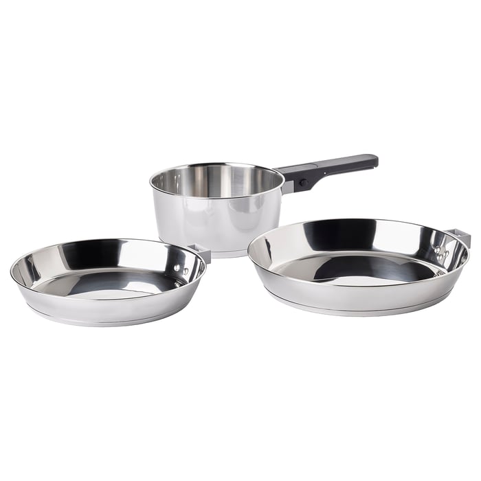 SLÄTROCKA cookware set with detachable handle, stainless steel - IKEA