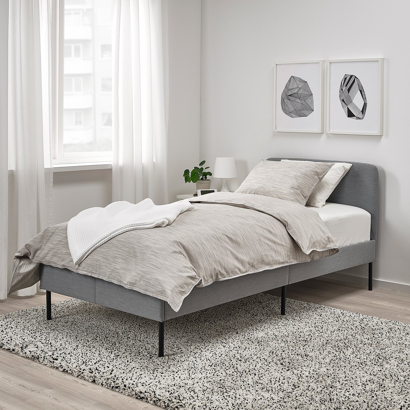 SLATTUM Upholstered Bed Frame Knisa Light Gray Twin IKEA SLATTUM Upholstered Bed Frame Knisa Light Gray Twin IKEA