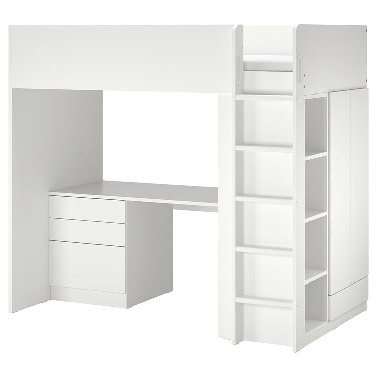 SMÅSTAD loft bed, white white/with desk with 2 shelves, Twin - IKEA