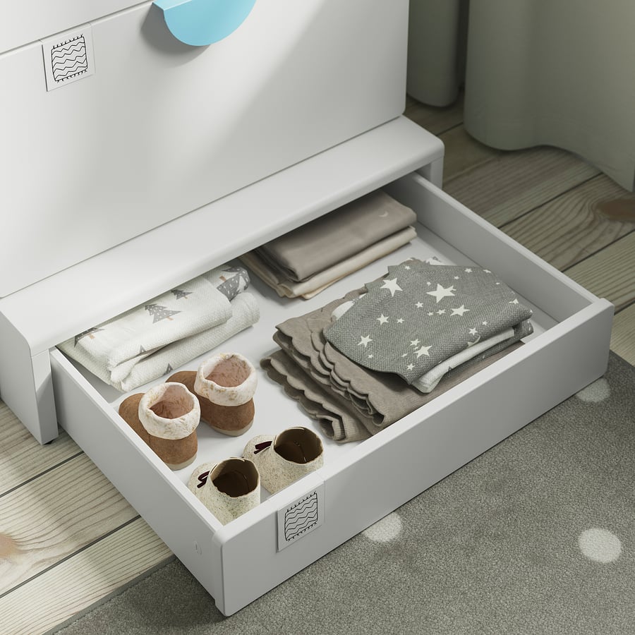 SMÅSTAD / UPPFÖRA changing table, white blue/with bookcase, 59x311 ...