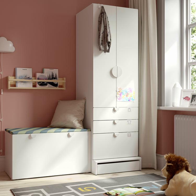 SMÅSTAD / UPPFÖRA storage combination, white white/with bench, 59x255 ...