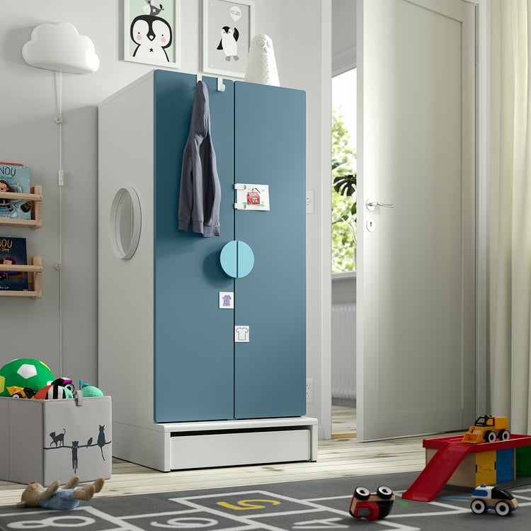 SMÅSTAD / UPPFÖRA wardrobe, white/blue, 235/8x255/8x531/2" - IKEA