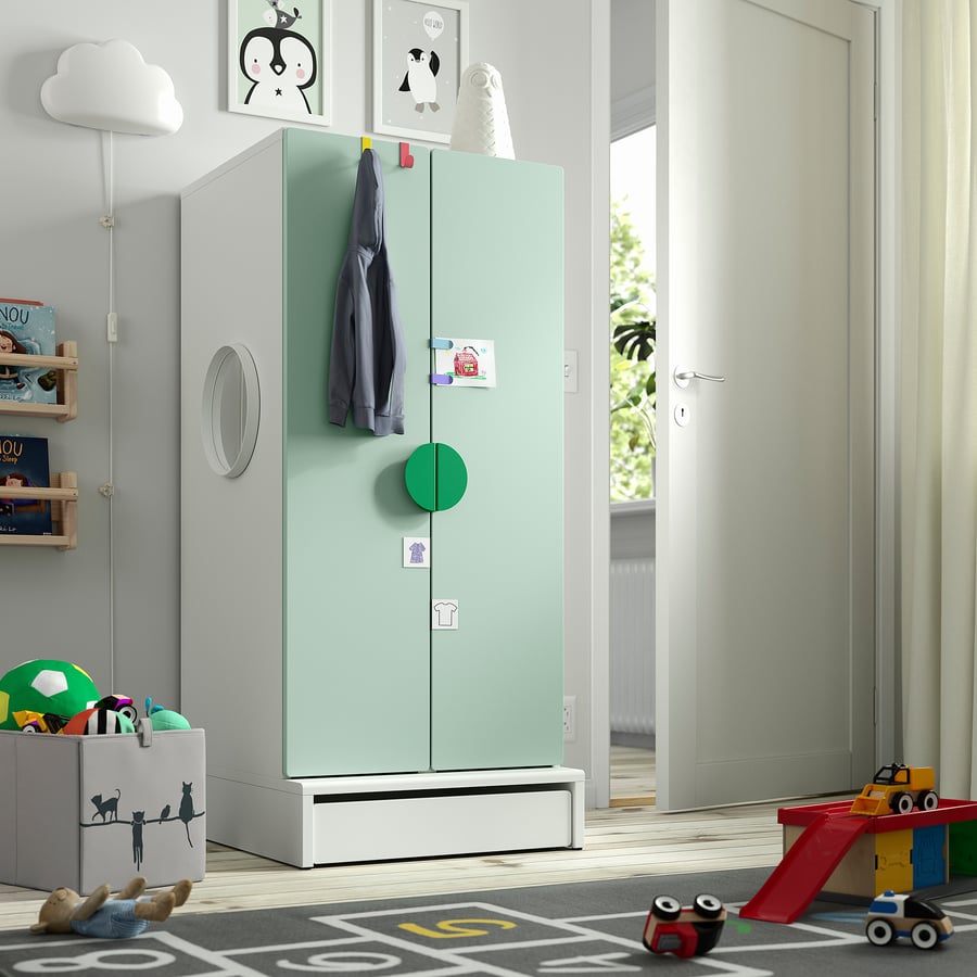 SMÅSTAD / UPPFÖRA wardrobe, white/light green, 235/8x255/8x531/2" - IKEA