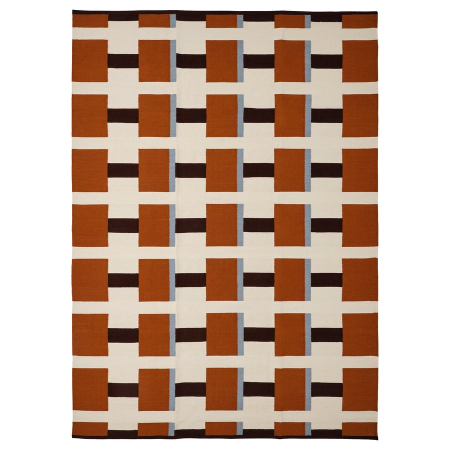 STOCKHOLM 2025 rug, flatwoven, white/brown/light blue handwoven, 5'7"x7 ...