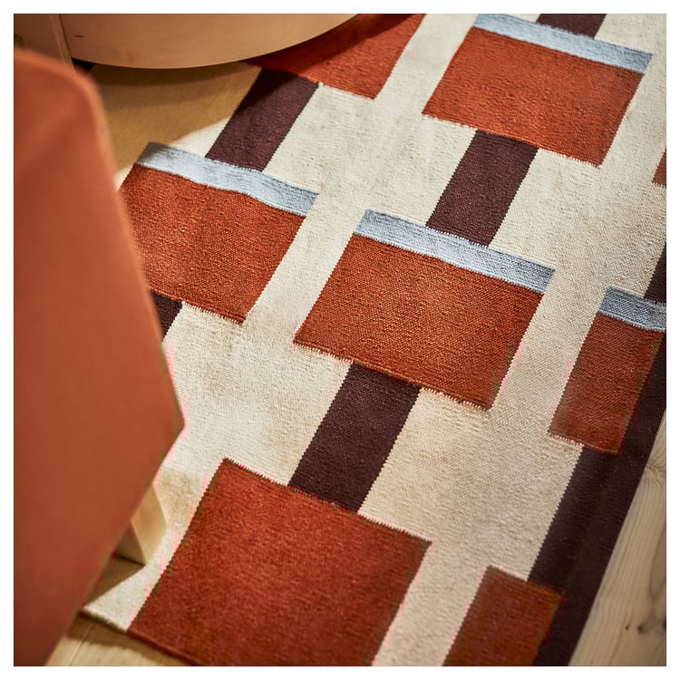 STOCKHOLM 2025 rug, flatwoven, white/brown/light blue handwoven, 5'7"x7 ...