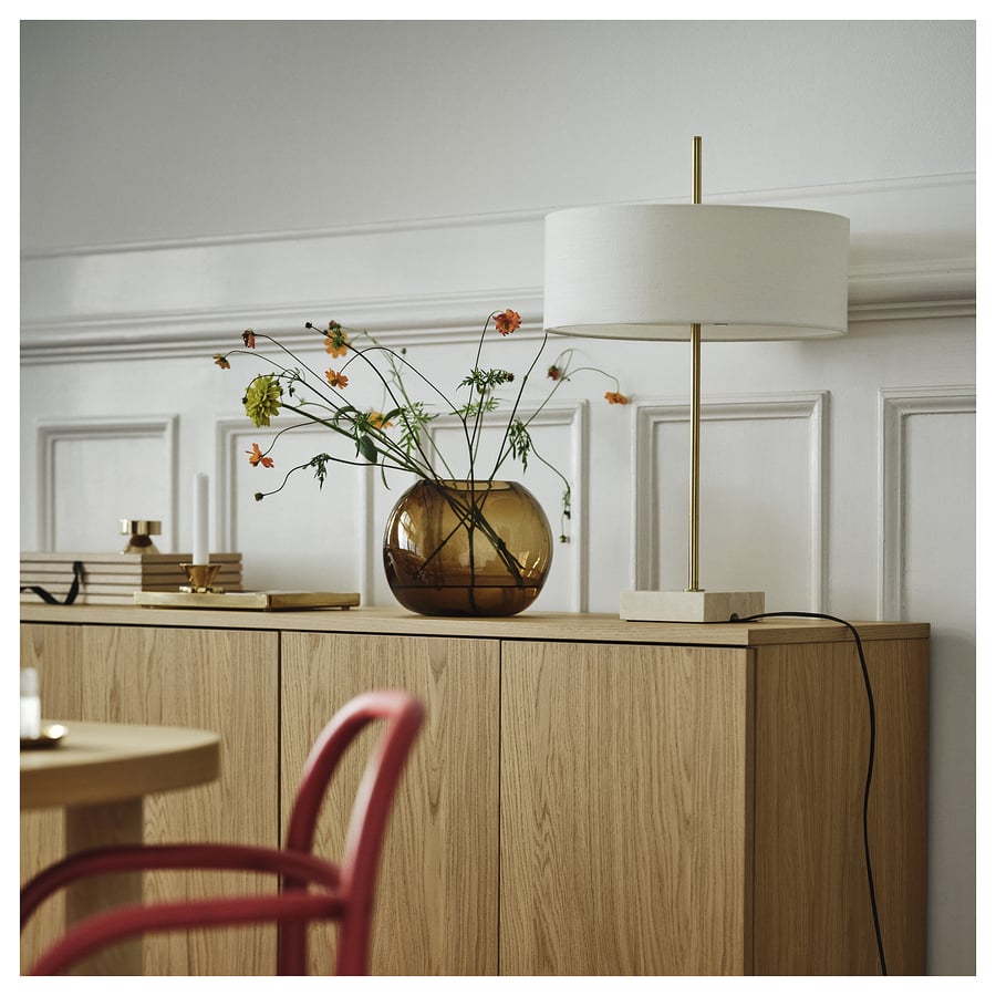 STOCKHOLM 2025 table lamp, white textile/brass plated, 26" - IKEA