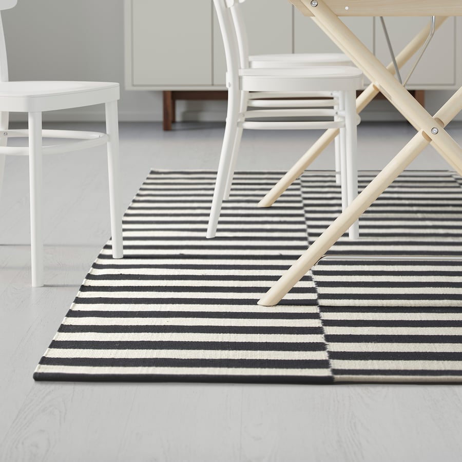 STOCKHOLM Rug, flatwoven, handmade/stripe black/off-white, 8'2"x11'6 ...