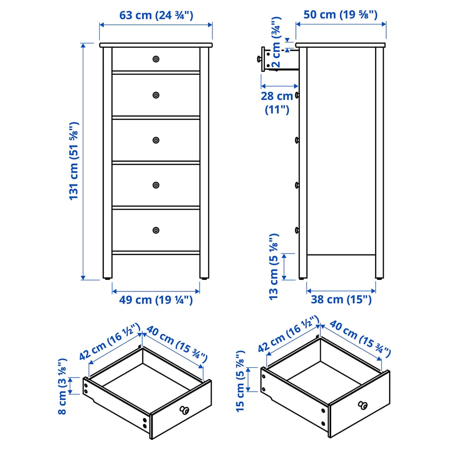 STOREMOLLA 5-drawer dresser, gray-brown stained, 243/4x195/8x515/8" - IKEA
