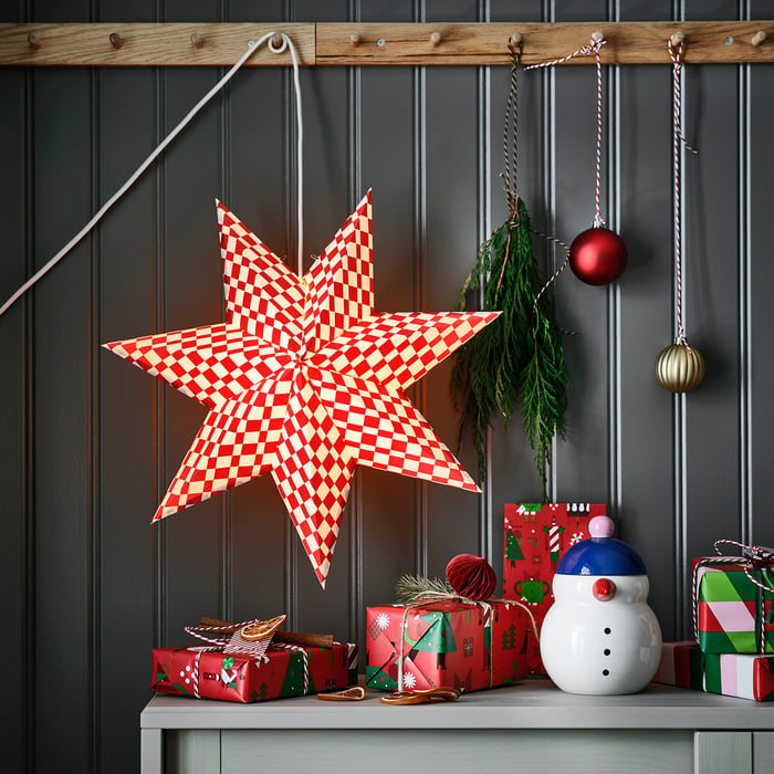 STRÅLA 19" Red & White Checkered Lamp Shade - IKEA