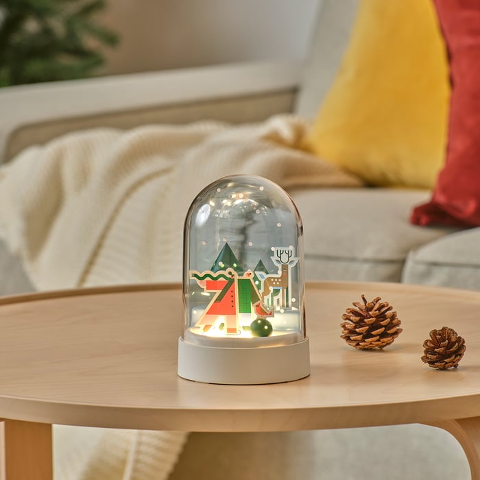 STRÅLA table lamp, snowy night/battery operated dome - IKEA