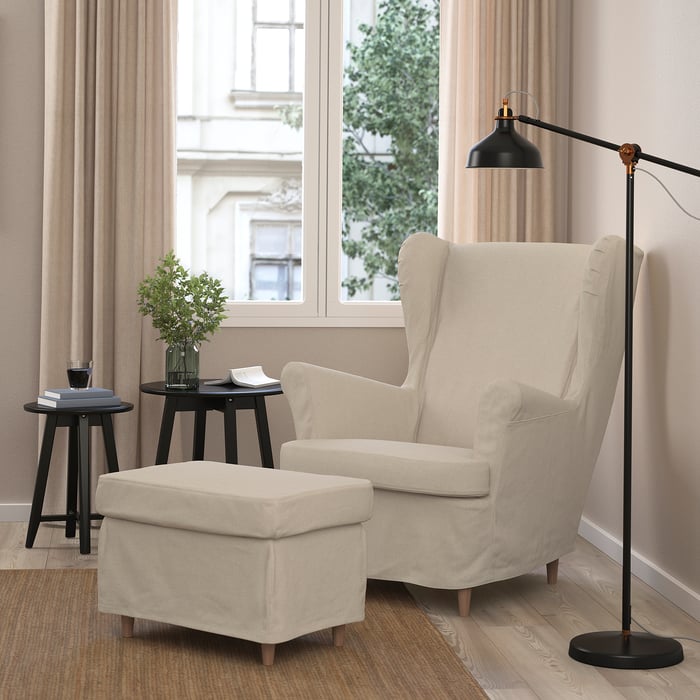 Strandmon Slipcover For Ottoman Risane Natural Ikea
