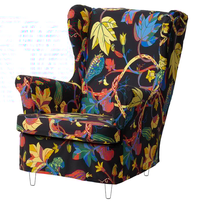 STRANDMON slipcover for wing chair, Stigsbo multicolor/black - IKEA