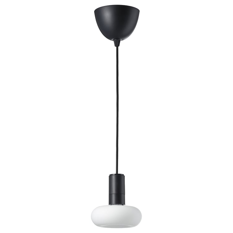 SUNNEBY / MOLNART pendant lamp with LED bulb, black/donut-shaped opal ...
