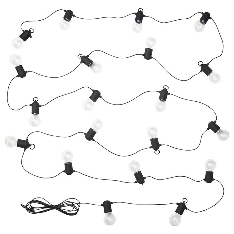SVARTRÅ LED lighting chain with 20 bulbs, black/outdoor - IKEA