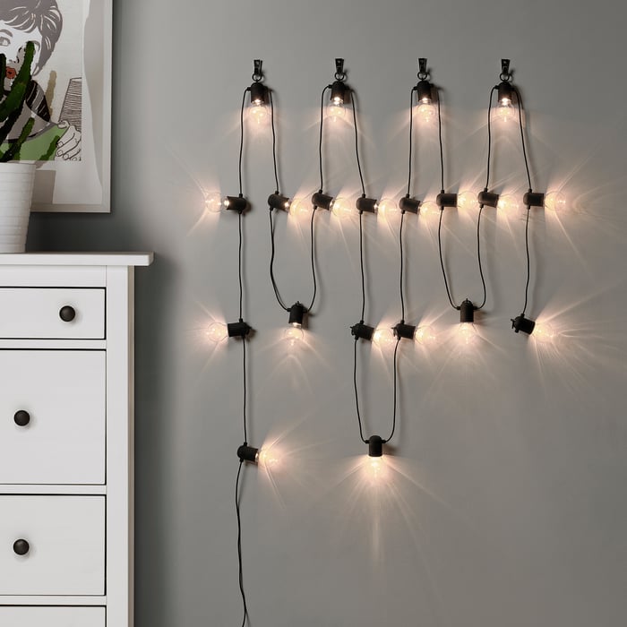 SVARTRÅ LED lighting chain with 20 bulbs, black/outdoor - IKEA