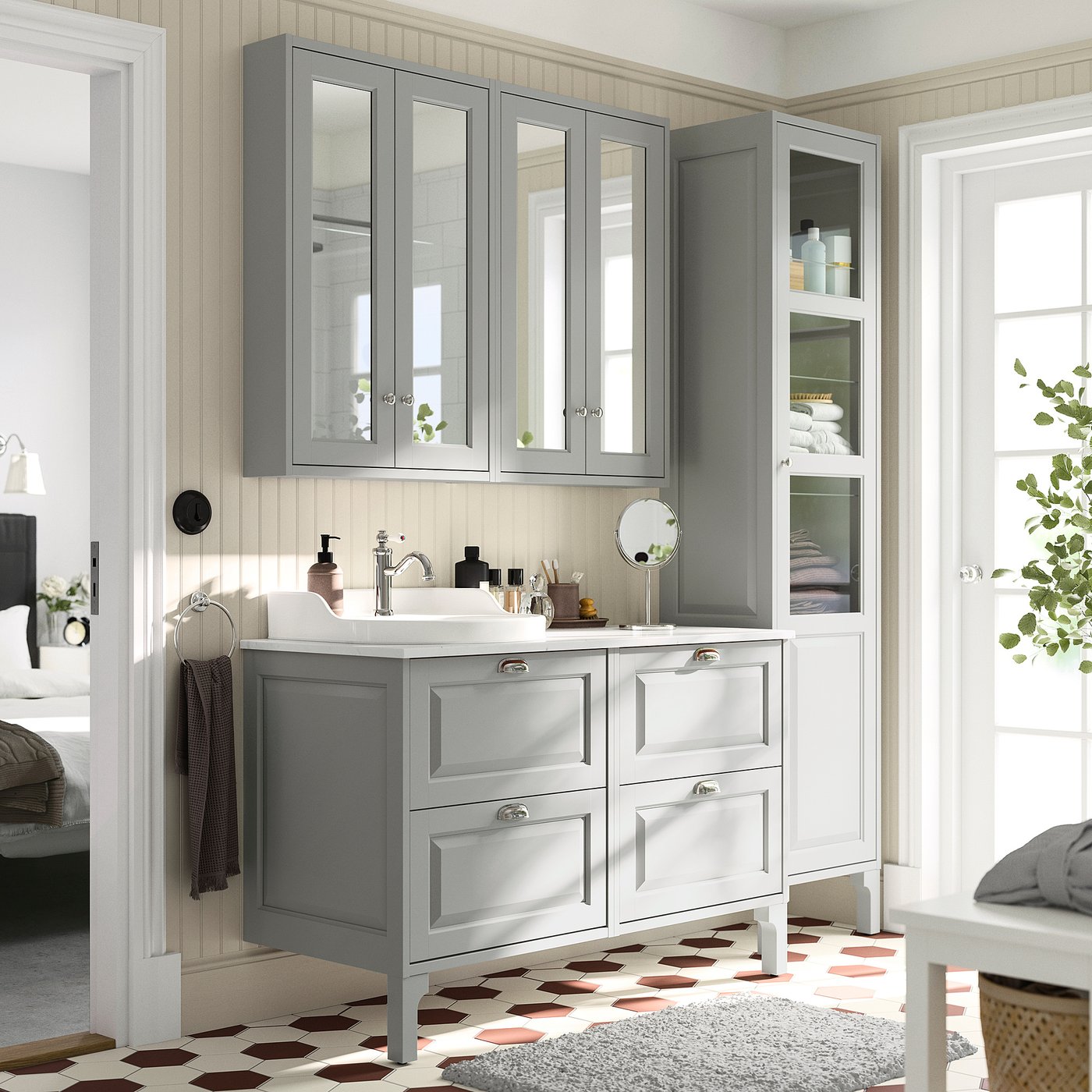 TÄNNFORSEN / RUTSJÖN Bathroom vanity with sink & faucet, light gray ...