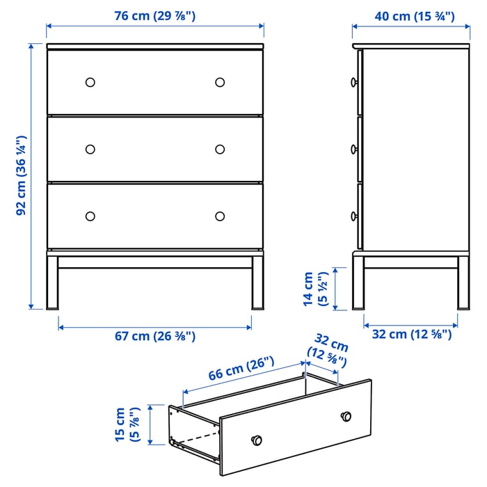 TARVA 3-drawer dresser, pine, 297/8x361/4" - IKEA