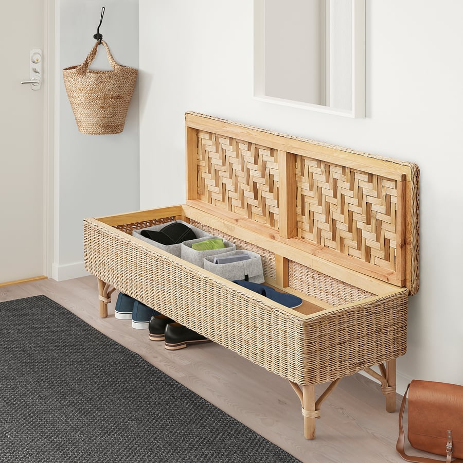 TOLKNING Bench with storage, handmade rattan, 47 ¼" - IKEA