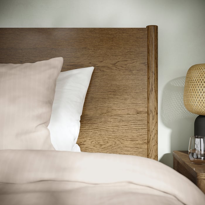 TONSTAD bed frame, brown stained oak veneer/Lönset, Queen - IKEA