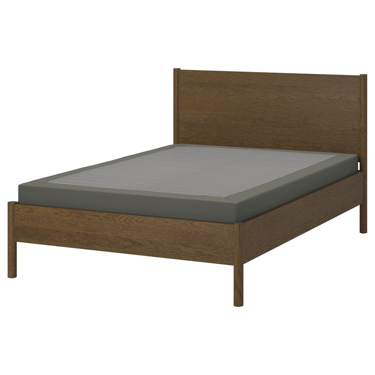 TONSTAD bed frame, brown stained oak veneer/Lyngör dark gray, King - IKEA