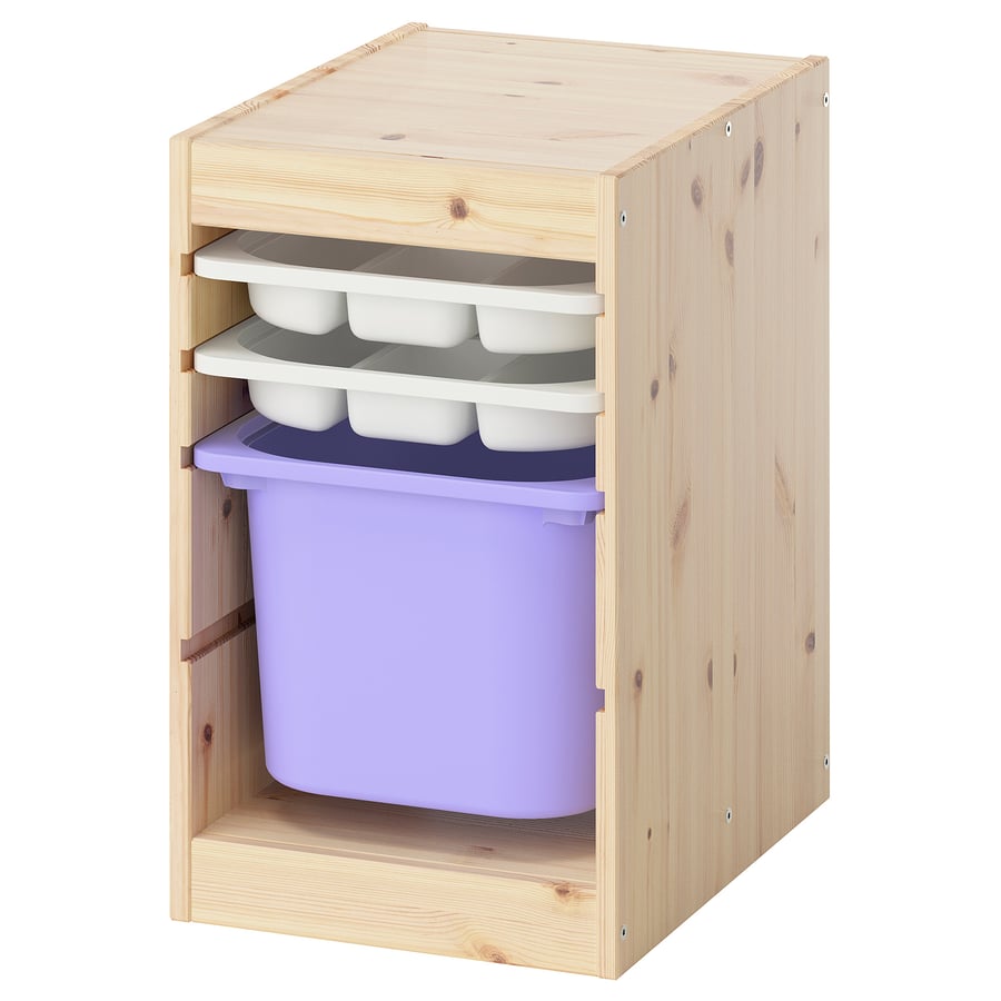 TROFAST storage combination with box/trays, light white stained pine ...