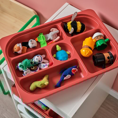 TROFAST storage combination with box/trays, white red/light blue, 133 ...