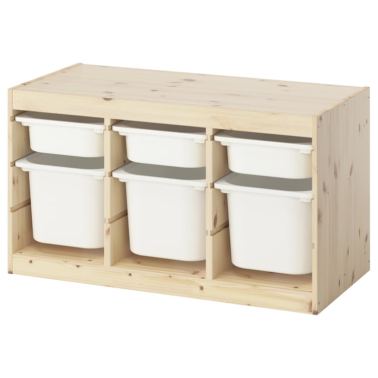 TROFAST storage combination with boxes, light white stained pine/white ...