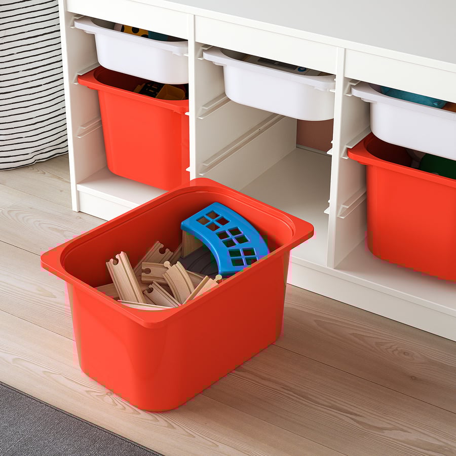 TROFAST storage combination with boxes, white white/orange, 39x173/8x22 ...